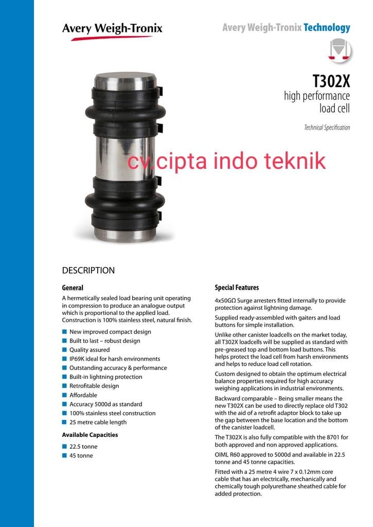 Load cell AVERY WEIGHT TRONIX T 302 X – 22,5 – 45 Ton - CV Cipta Indo ...